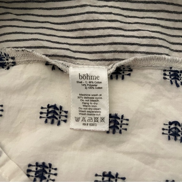 bohme | Tops | Bohme Cream And Navy Blue Striped Blouse With Ruffled ...